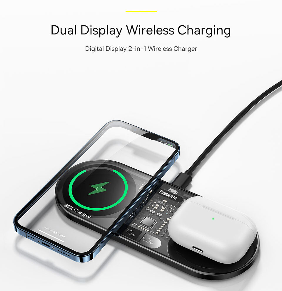 BASEUS Digital LED Display 2 in 1 20W Wireless Charger | Celltronics.lk